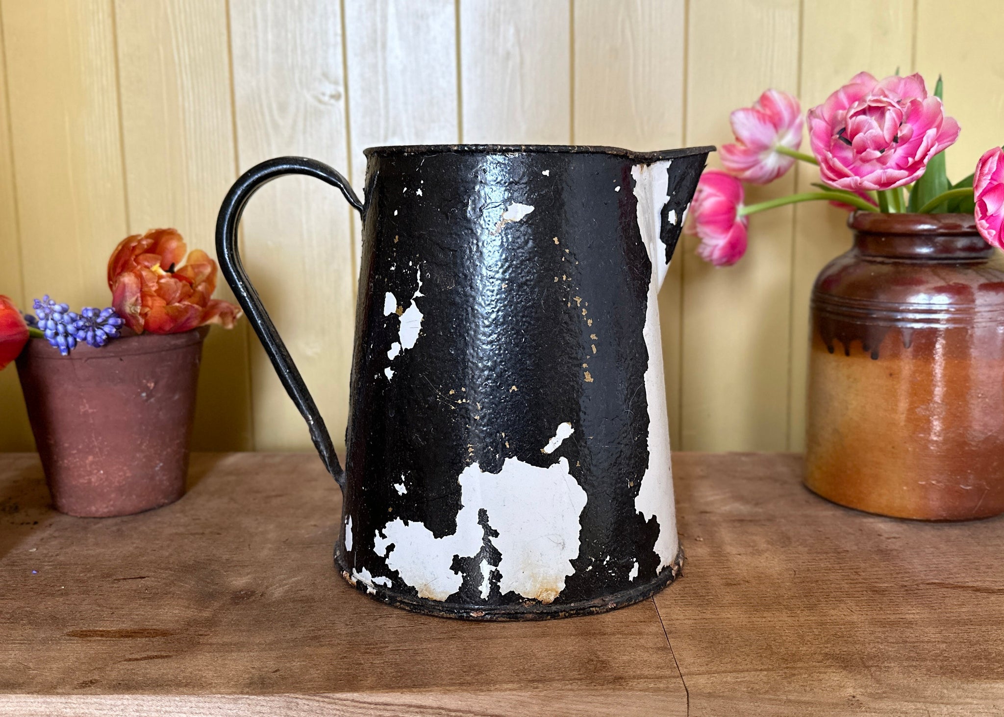 Large Enamel Jug, Canal Art Pitcher, Hand Painted Bargeware, Vintage ...