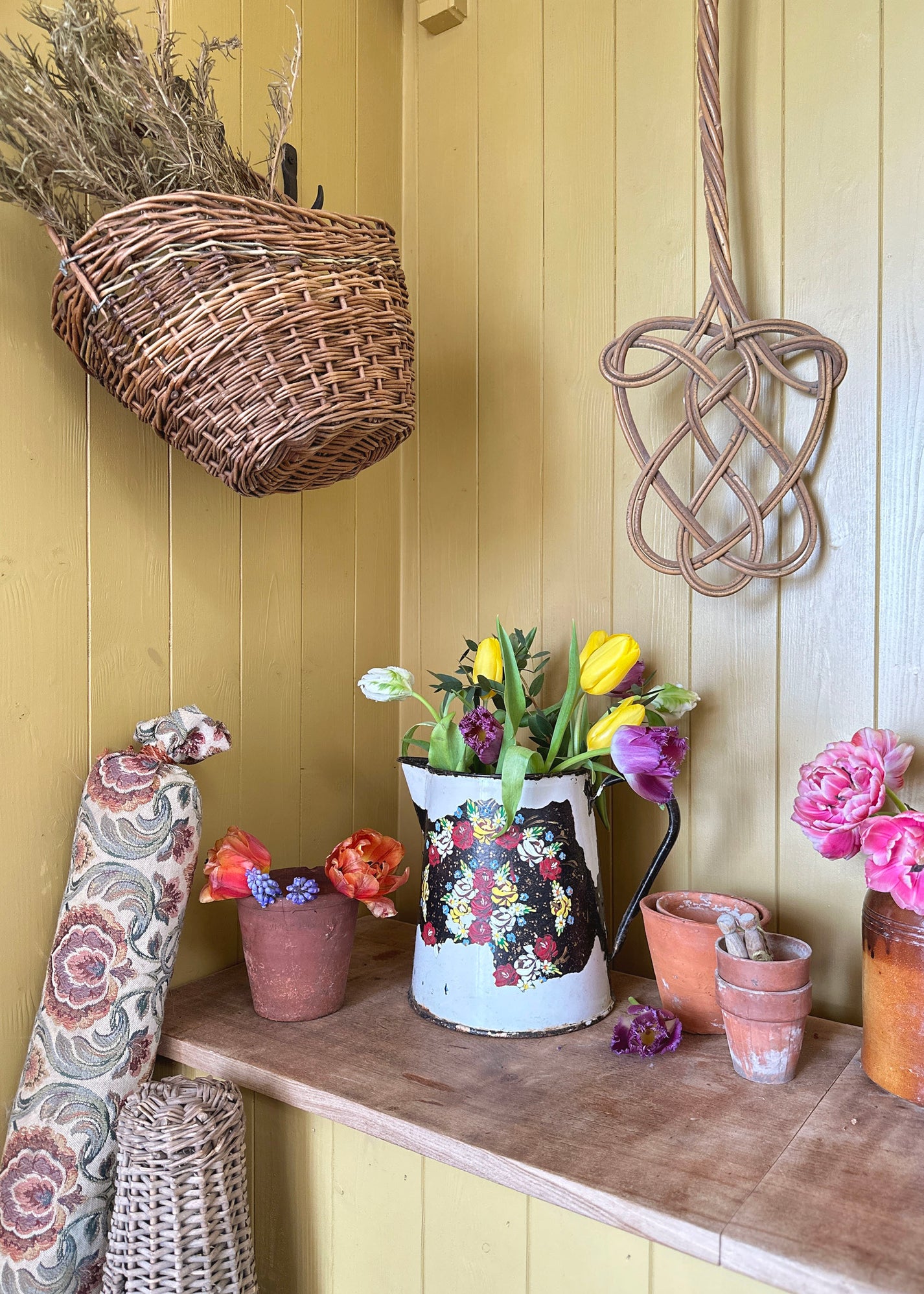 Large Enamel Jug, Canal Art Pitcher, Hand Painted Bargeware, Vintage ...